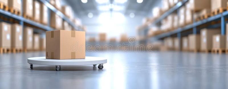 Cardboard Box on Rotating Platform in Warehouse Setting, Showcasing ...
