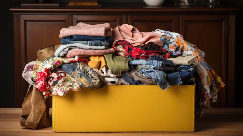 Cardboard Box with Second-hand Clothes. Donation, Reuse Stock ...