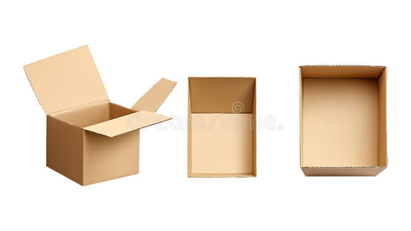 Cardboard Box Set of Three Different Poses on Transparent Background ...