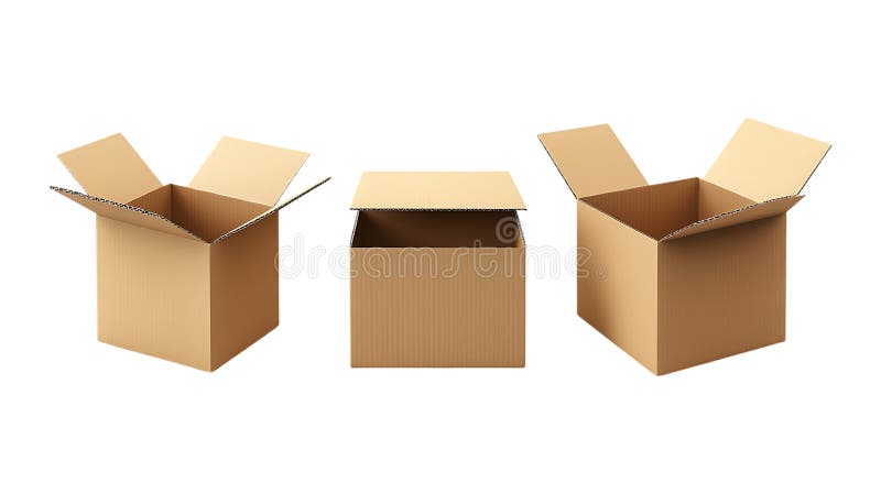 Cardboard Box Set of Three Different Poses on Transparent Background ...