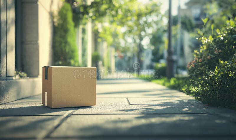Cardboard Box on Sidewalk, Sunlight Filtering through Trees, Urban ...