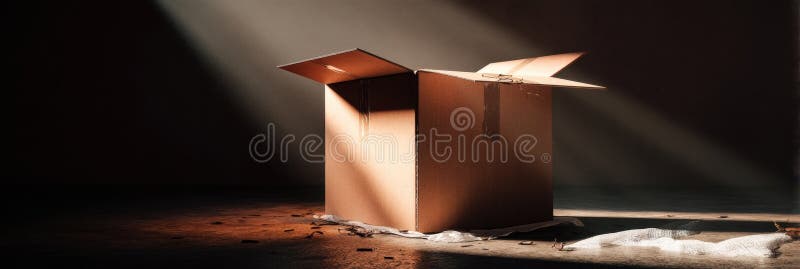 Hyper-realistic Cardboard Box Unwrapped in an Atmospheric Setting with ...