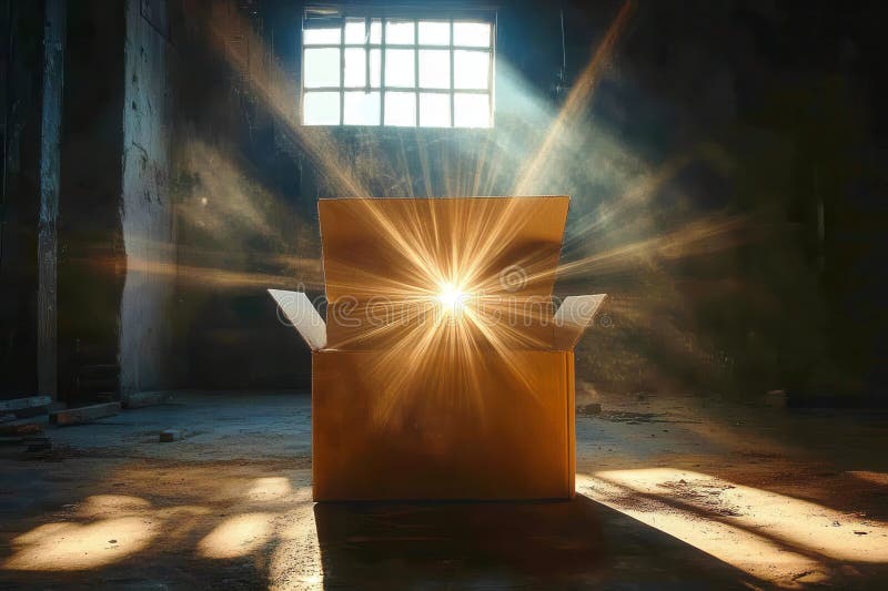 A Cardboard Box is Sitting in the Sun, with a Light Shining on it Stock ...