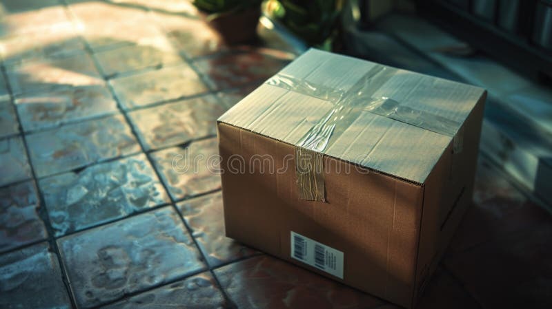 A Cardboard Box Sitting on a Tiled Floor, Suitable for Packaging and ...