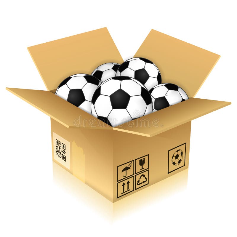 Cardboard Box with Soccer Balls Stock Vector - Illustration of open ...