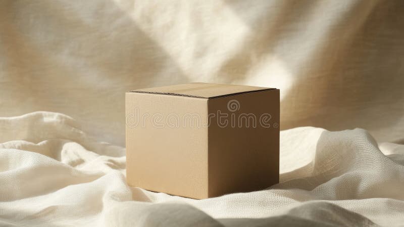 Cardboard Box on Soft Fabric Backdrop, Minimalist Concept Stock Image ...