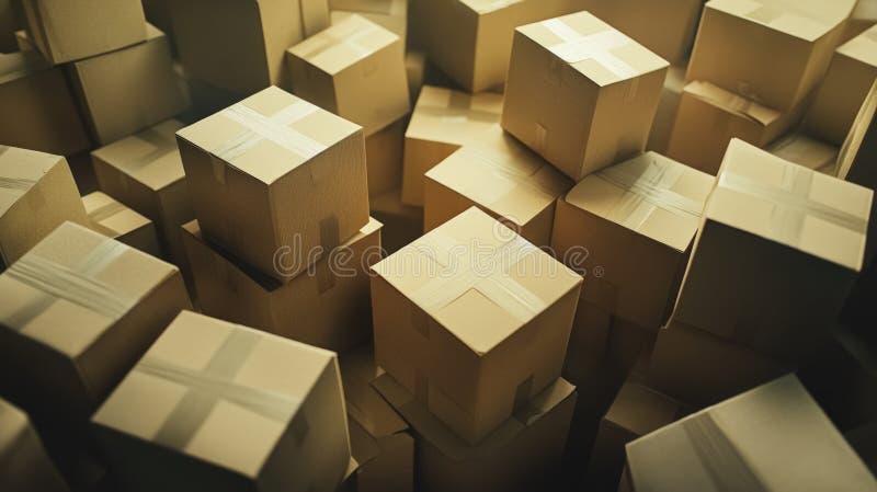 Cardboard box stack stock photo. Image of generated - 375863330
