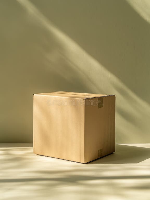 Cardboard Box in Sunlight with Shadow on a Plain Background. Stock ...