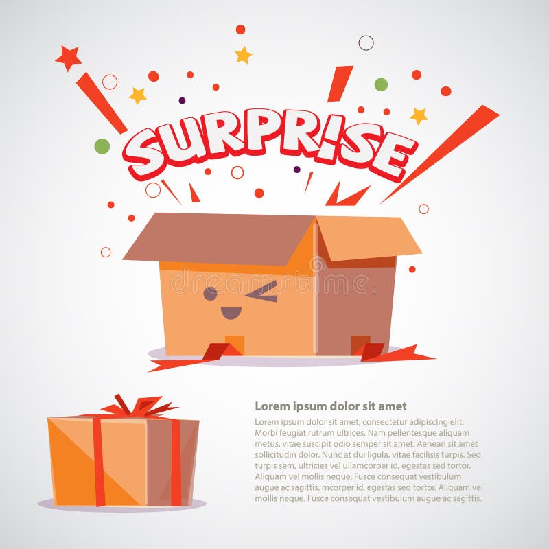 Cardboard Box with Surprise Text Design. Character Design - Vector ...