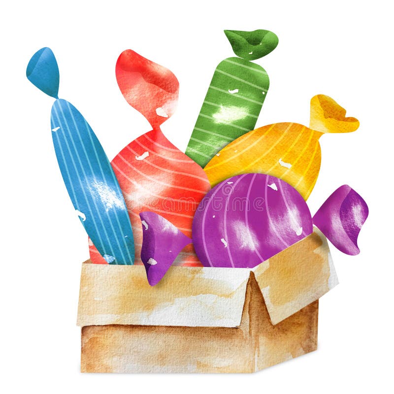 Cardboard Box with Sweets Watercolor Illustration Stock Illustration ...