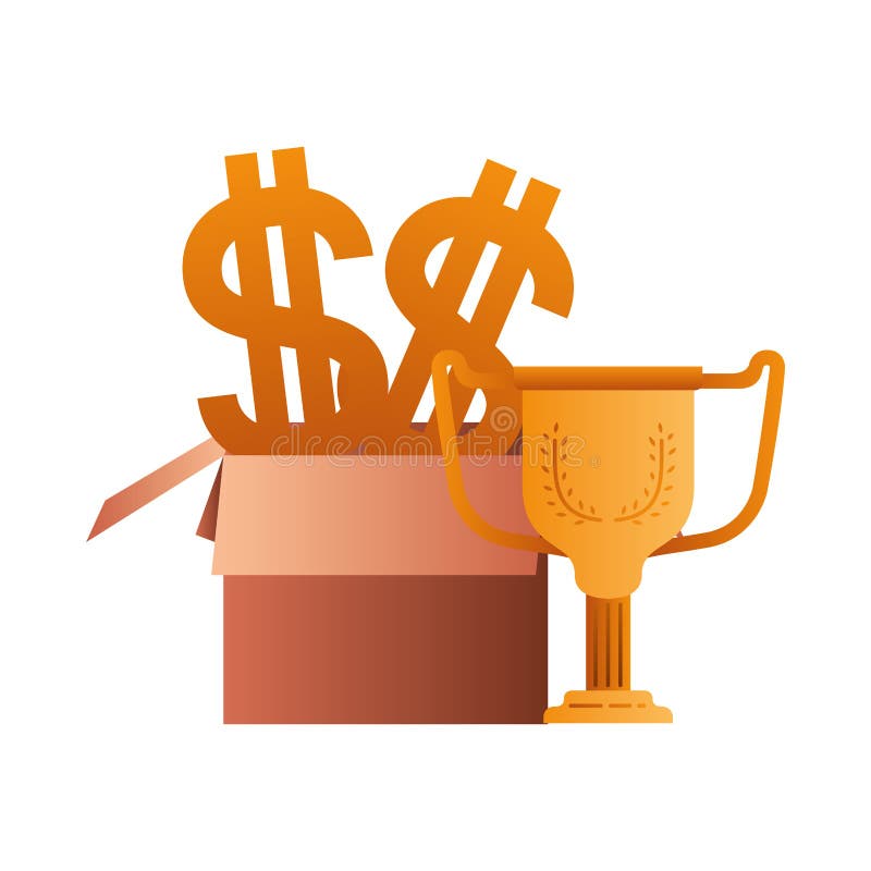 Cardboard Box with Symbol of Dollar and Trophy Stock Vector ...