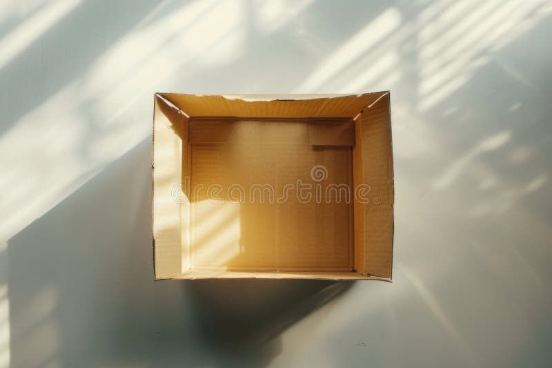 Empty Cardboard Box on a Sunlit Table. Simple and Clean Presentation ...