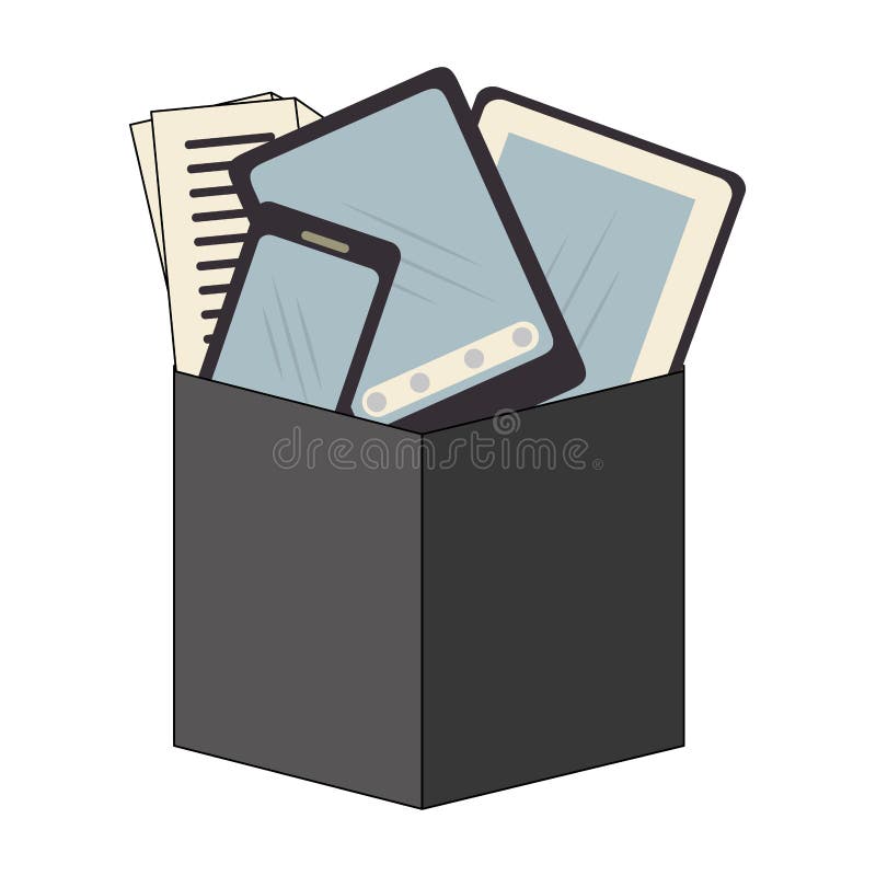 Cardboard Box with Technological Devices Stock Vector - Illustration of ...