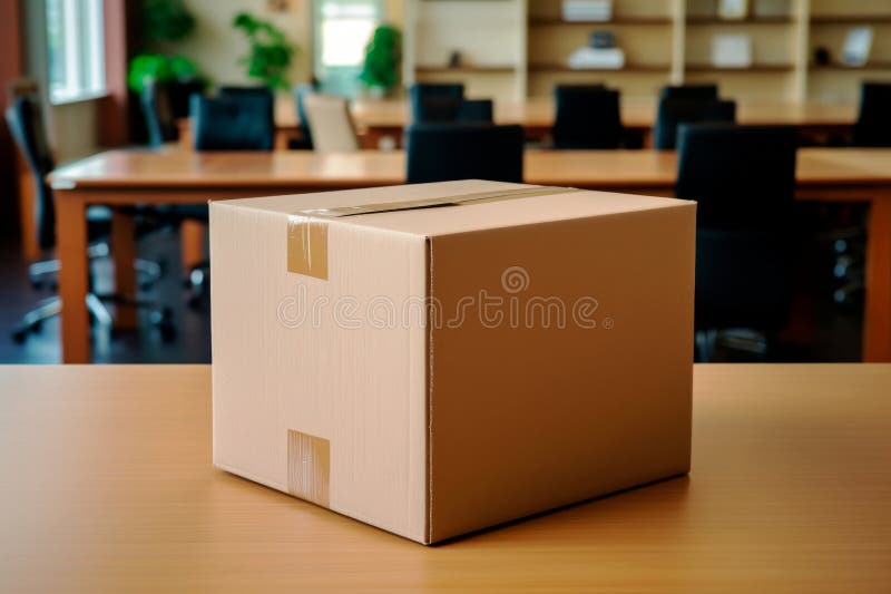 Cardboard Box with Things on the Table in the Office. Office Moving ...