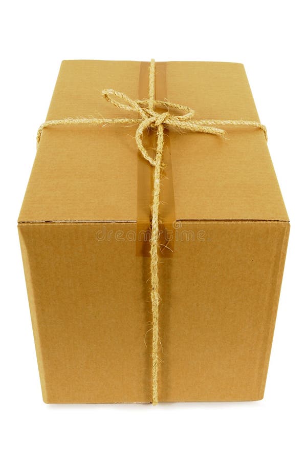 Cardboard Box Tied with Rope, Isolated on White Background Stock Image ...