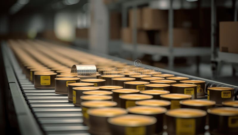 Cardboard Box Transported Along Conveyor in Factory. Generative AI ...