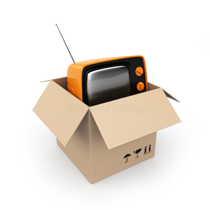 Cardboard box with TV stock illustration. Illustration of screen - 9507404