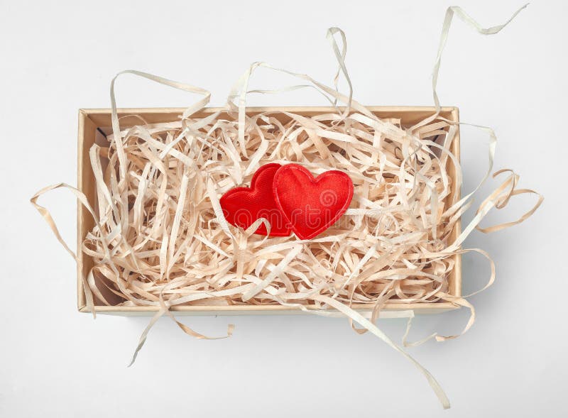 Cardboard Box with Two Red Hearts. Valentine Day Stock Image - Image of ...