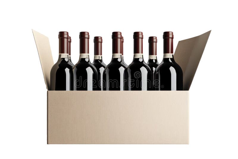 A Cardboard Box with Unopened Wine Bottles Inside with Transparent ...