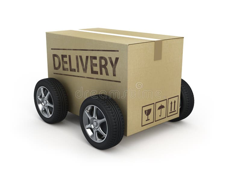 Cardboard box with wheels stock illustration. Illustration of extra ...