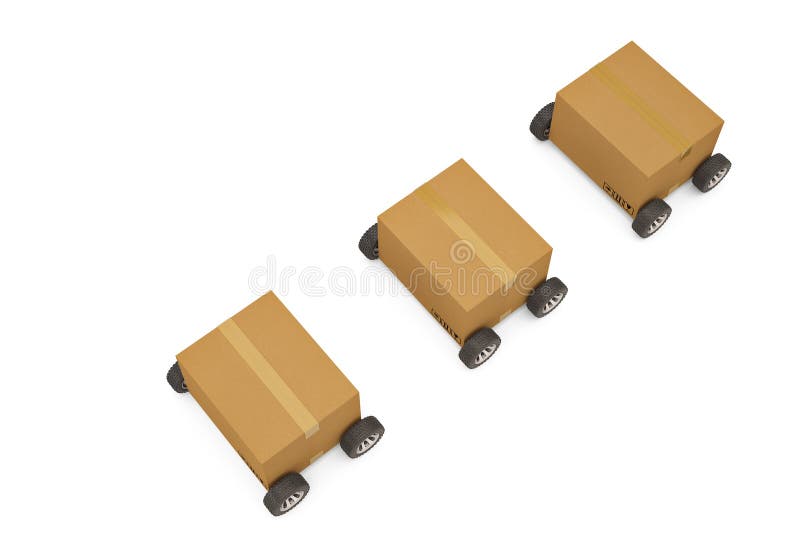 Cardboard Box with Wheels Shipping Concept.3D Illustration Stock ...