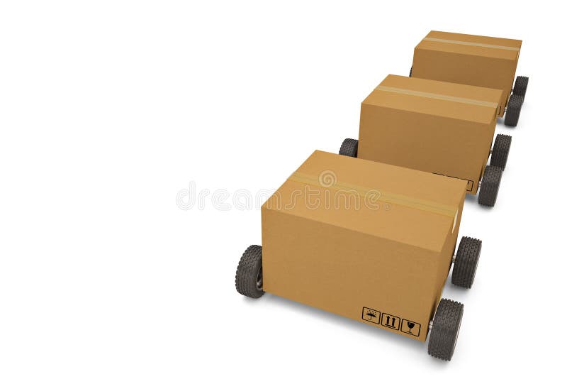 Cardboard Box with Wheels Shipping Concept.3D Illustration Stock ...