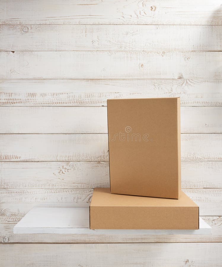 Cardboard Box on Wooden Shelf Stock Image - Image of pack, crate: 107950535
