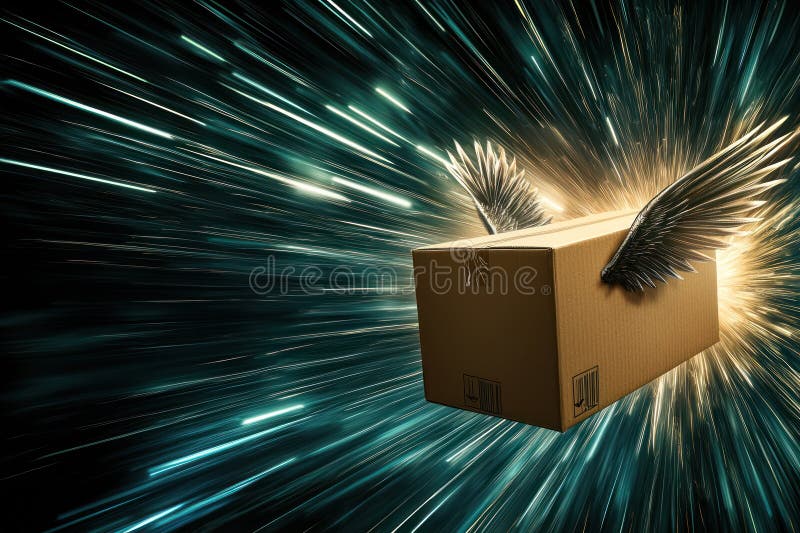 Cardboard Box with Wings is Soaring through Air at High Speed ...