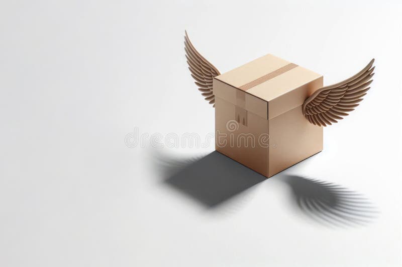 Cardboard Box with Wings. Space for Text. Stock Image - Image of ...