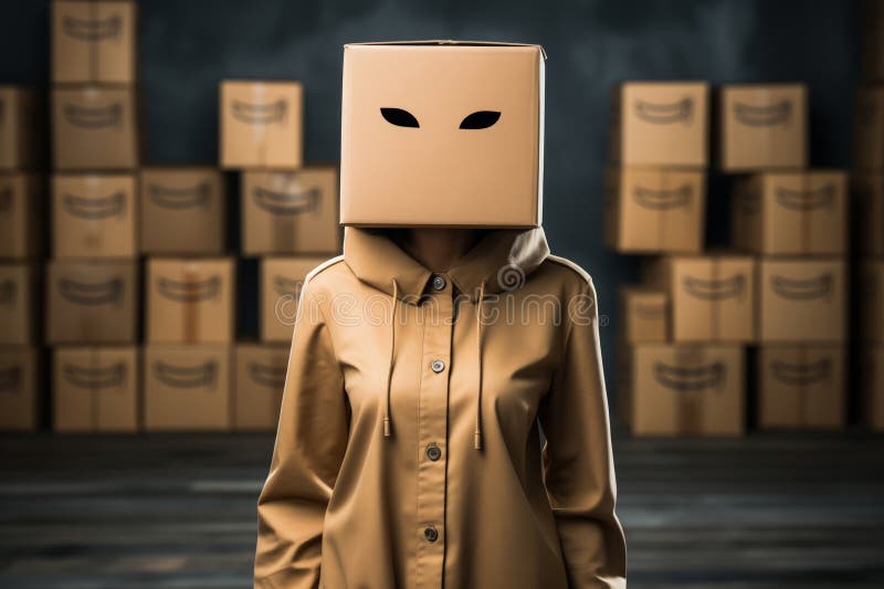A Cardboard Box Woman, Having a Box on the Head, Delivery Concept Stock ...