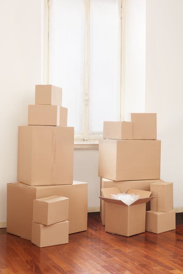 Cardboard Boxes in Apartment, Moving Day Stock Image - Image of pack ...