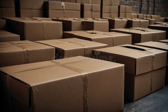 Cardboard Boxes Arranged in a Row Stock Image - Image of cardbox ...