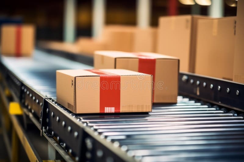 Cardboard Boxes on Automated Conveyor Rollers Ready To Be Shipped by ...
