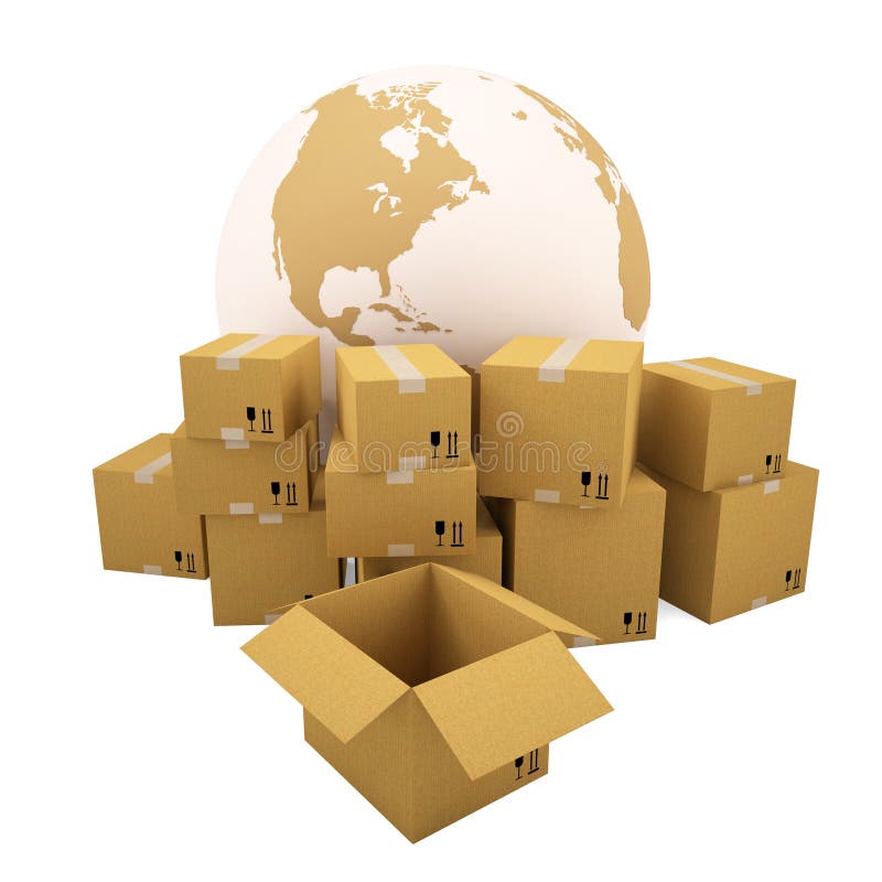 Earth, Cardboard Boxes and Airplane Stock Illustration - Illustration ...