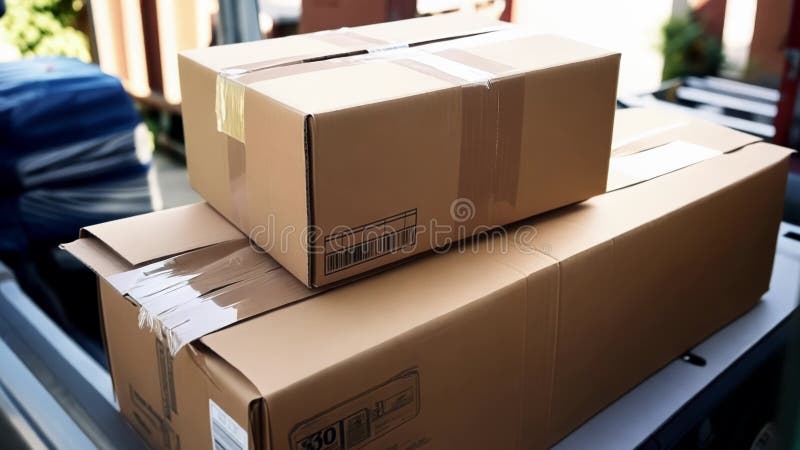 Cardboard Boxes with Barcode Labels are Waiting for Delivery on the ...