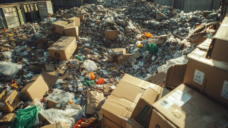Cardboard Boxes Buried in a Mountain of Trash Stock Illustration ...