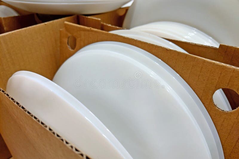 In Cardboard Boxes are Clean White Plates Stock Photo - Image of white ...