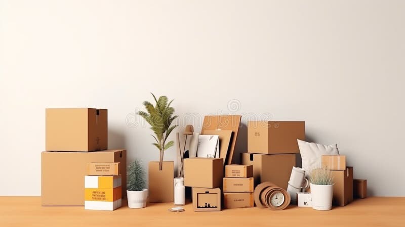 Cardboard Boxes and Cleaning Things for Moving into a New Home ...