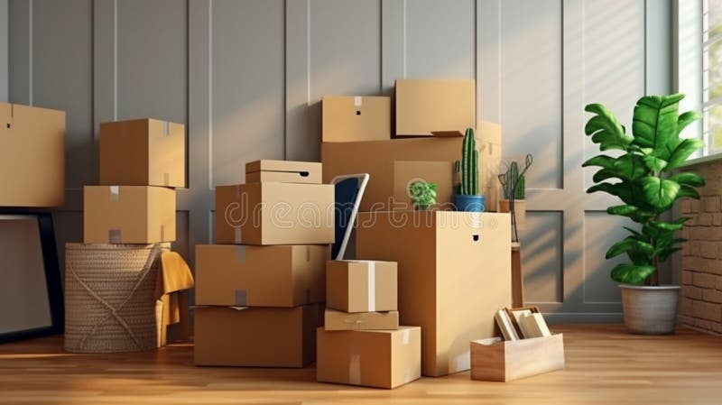 Cardboard Boxes and Cleaning Things for Moving into a New Home ...