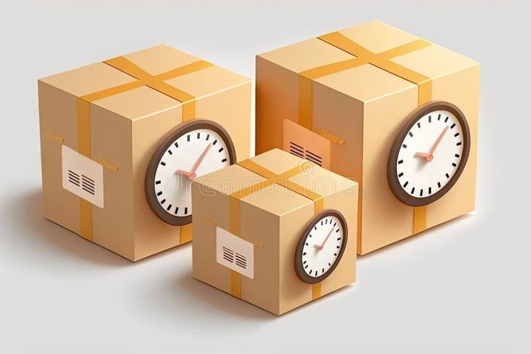 Cardboard Boxes with Clocks on a White Background Stock Illustration ...
