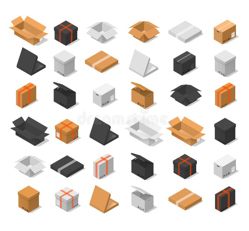 Cardboard Boxes Color Set Isometric View. Vector Stock Vector ...