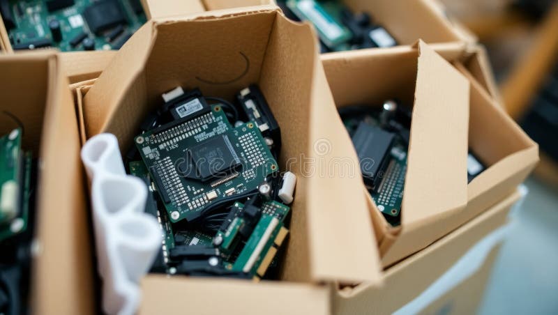 Cardboard Boxes Containing Printed Circuit Boards Ready for Assembly ...