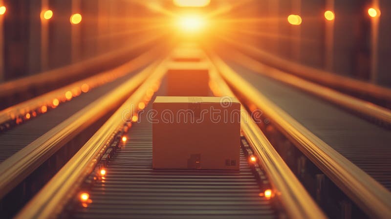 Cardboard Boxes on Conveyor Belt in Sunset Lighting Stock Image - Image of distribution ...
