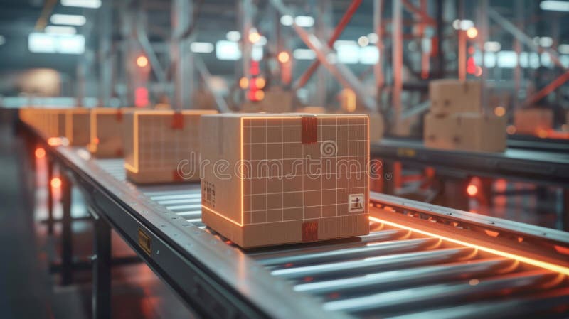 Cardboard Boxes on Conveyor Belts in a Modern Distribution Warehouse ... Cardboard Boxes on Conveyor Belts in a Modern Distribution Warehouse ...