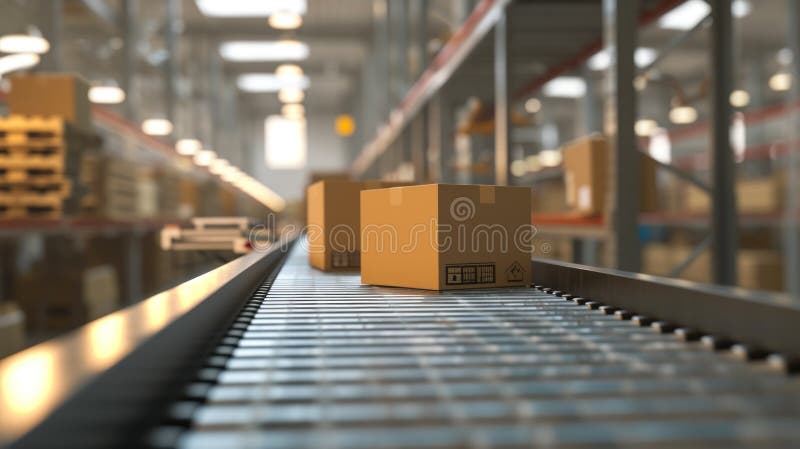 Cardboard Boxes on a Conveyor Line, Delivery Concept Image Stock Image ...