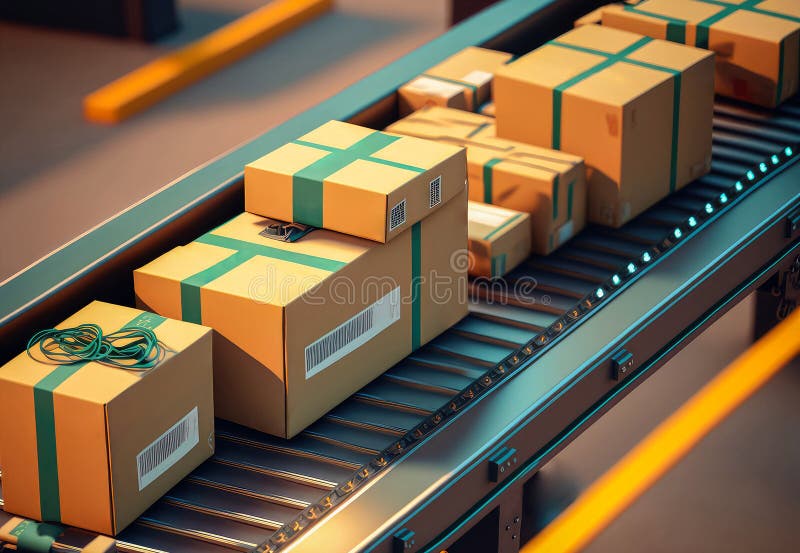 Cardboard Boxes on Conveyor Line Preparing for Shipping Stock ...