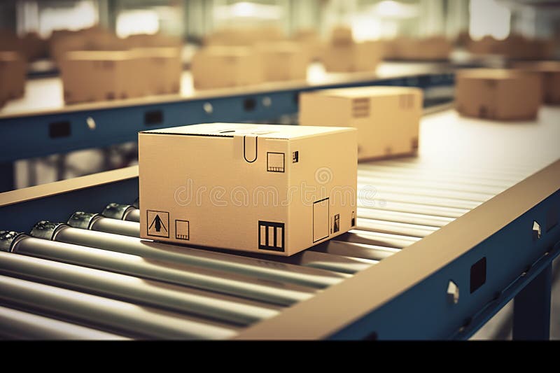 Cardboard Boxes on Conveyor Rollers. Created with Generative AI Stock ...