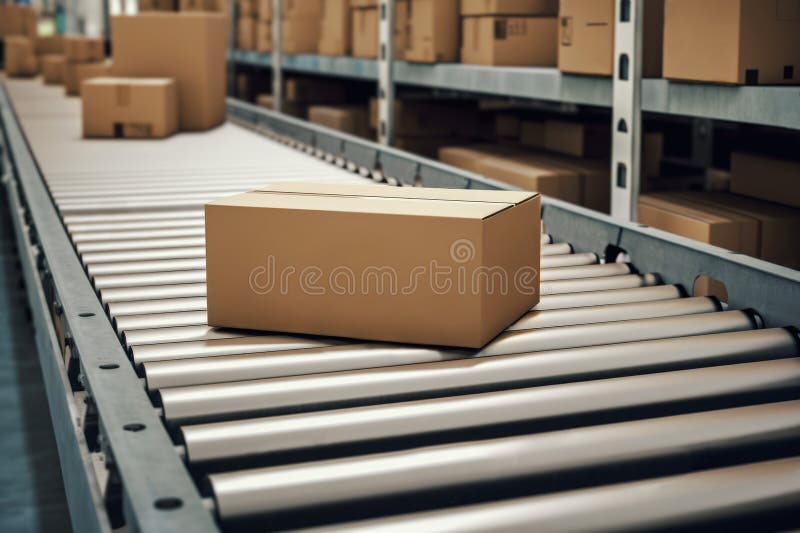 Cardboard Boxes on Conveyor Rollers in Warehouse Stock Illustration ...