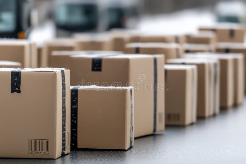 Cardboard Boxes Covered with Snow Outdoors, Winter Shipping and ...
