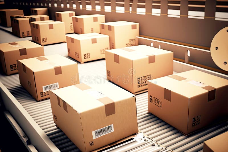 Cardboard Boxes for Delivery on Sorting Line in Warehouse Stock ...